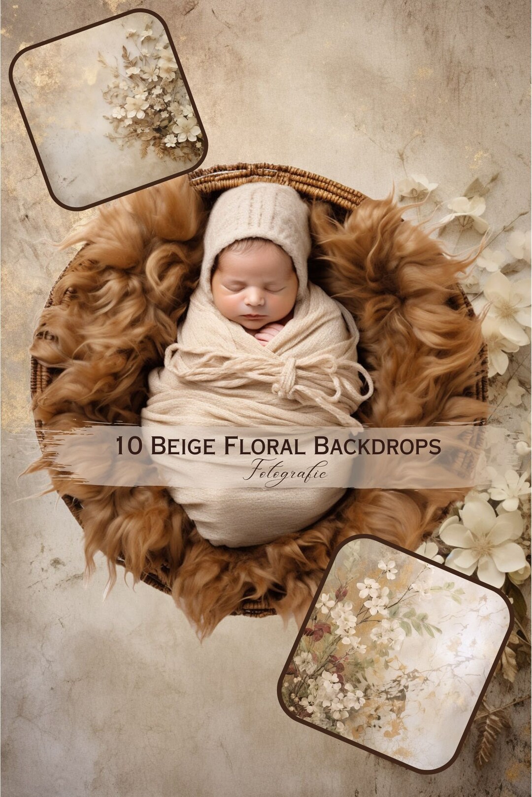 10 Beige Floral Texture Backdrop Newborn Baby Backdrop Overlay Fine Art ...