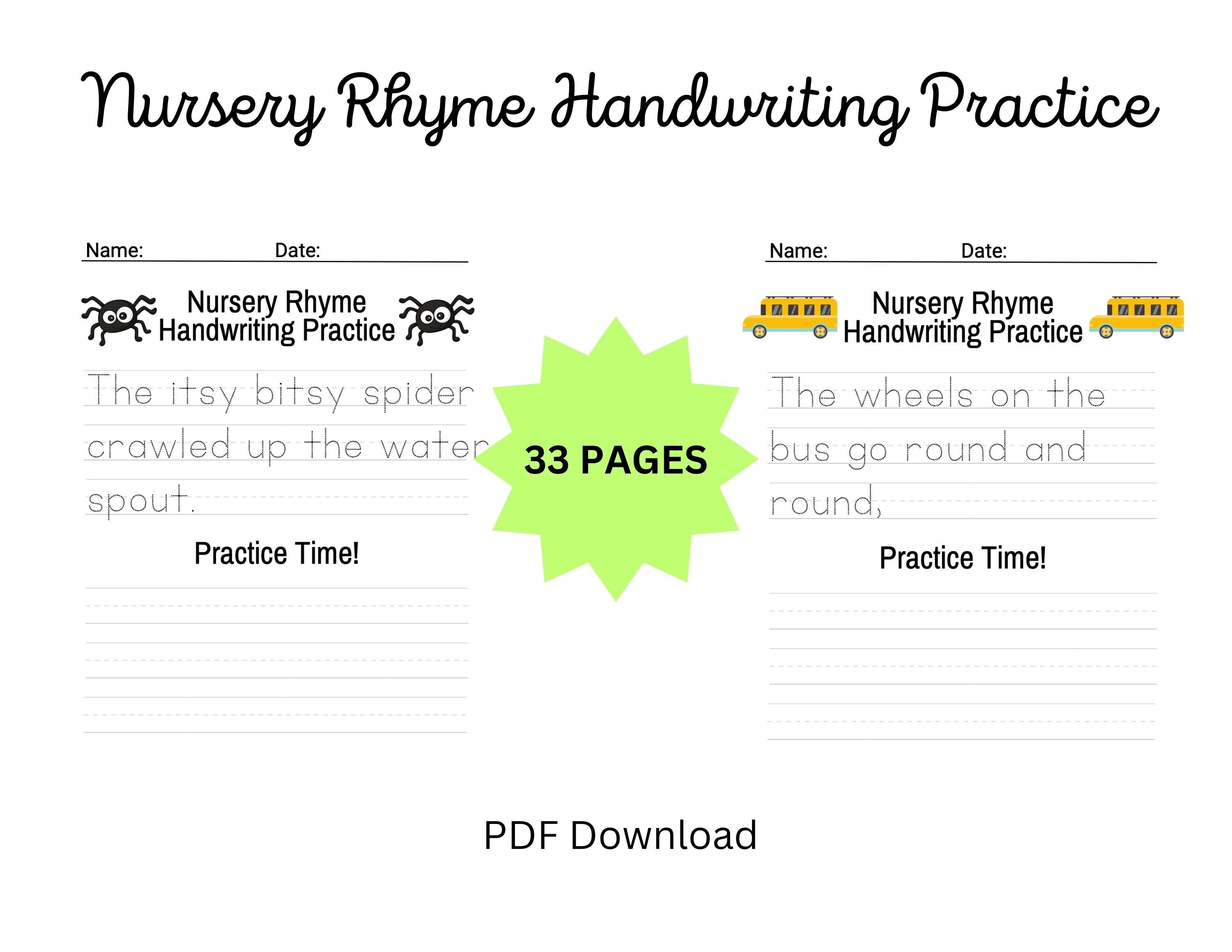 Nursery Rhyme Handwriting Practice Bundle - Etsy
