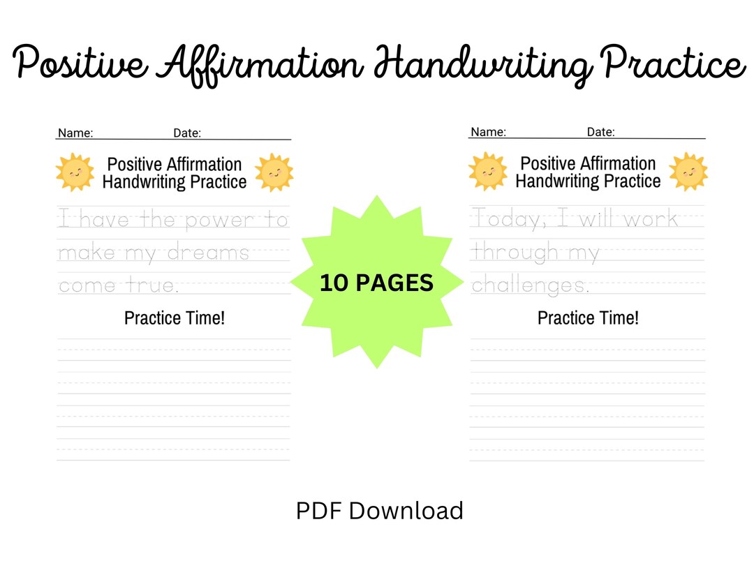 Positive Affirmation Handwriting Practice Bundle - Etsy