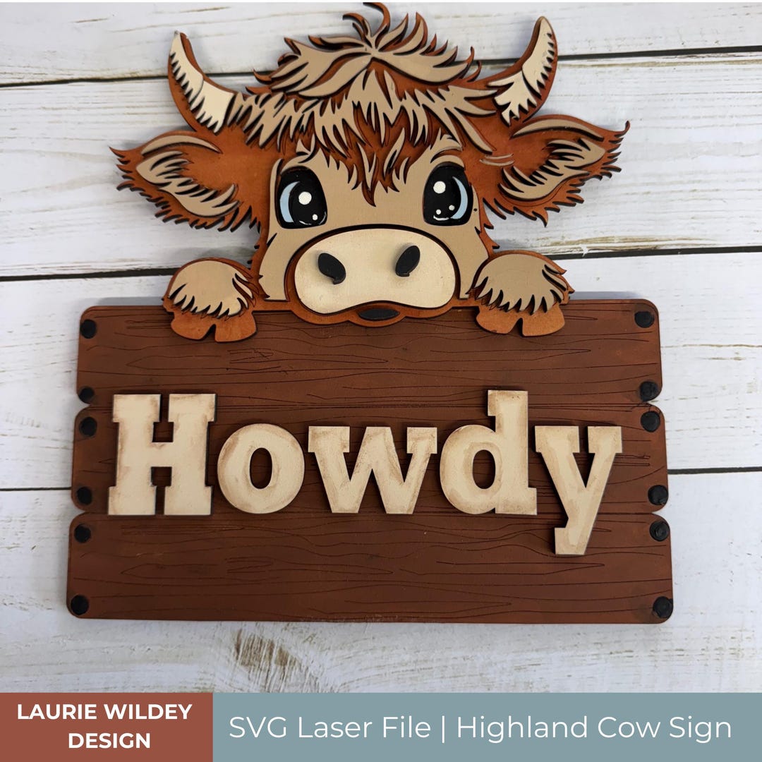Highland Cow Sign SVG: Laser Cut File, Rustic Decor (digital Download ...