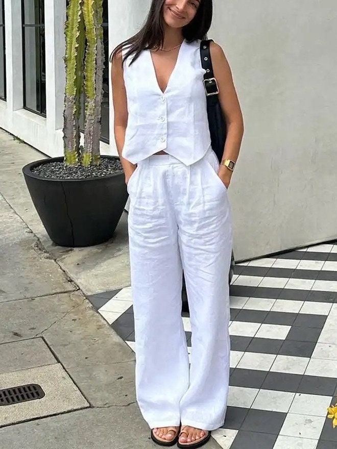 White Cotton Waistcoat and Trouser Set - Etsy