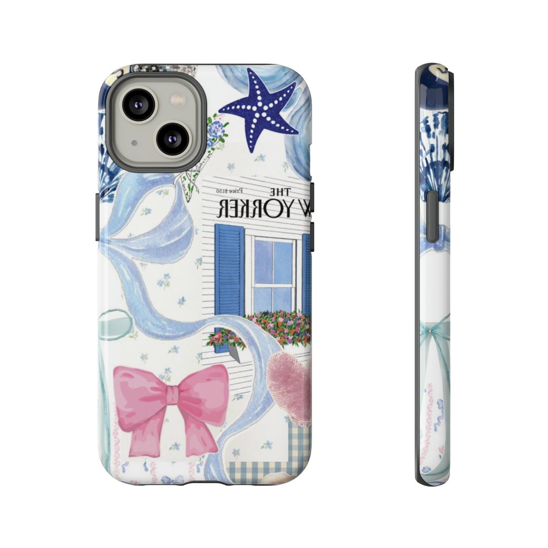 Coastal Collage Coquette Aesthetics Phone Case, Blue Bow Aesthetic ...