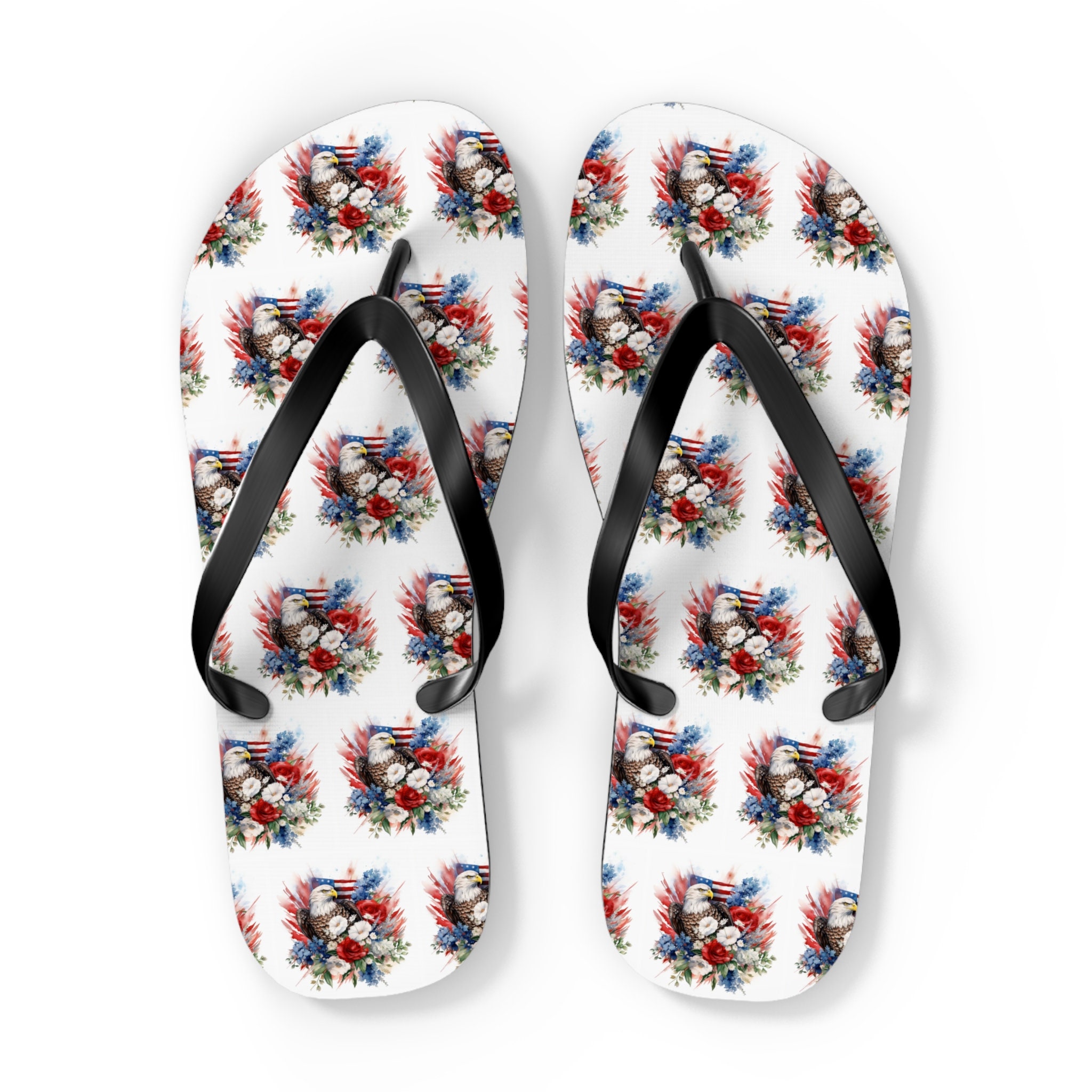 Flip Flops, Eagle and American Flag, Red White & Blue Flowers, Veteran ...
