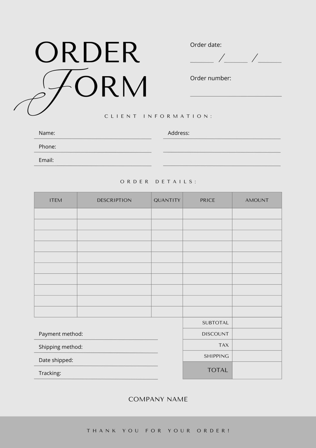 Customizable Digital Order Form Template - Etsy