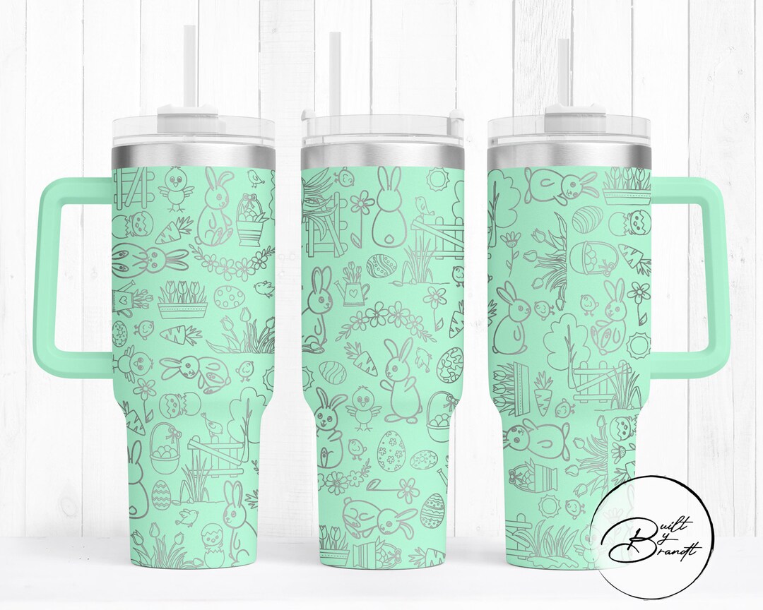 40oz Easter Doodle Tumbler With Lid and Straw, Easter Tumbler, Holiday ...