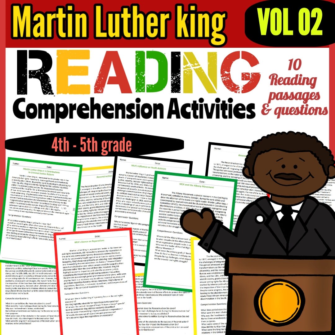 Actividades de Martin Luther King Jr, pasajes de comprensión de lectura ...