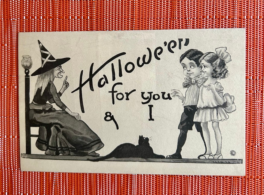 Vintage Halloween Antique Unposted Postcard Bernhardt Wall Witch Talks ...