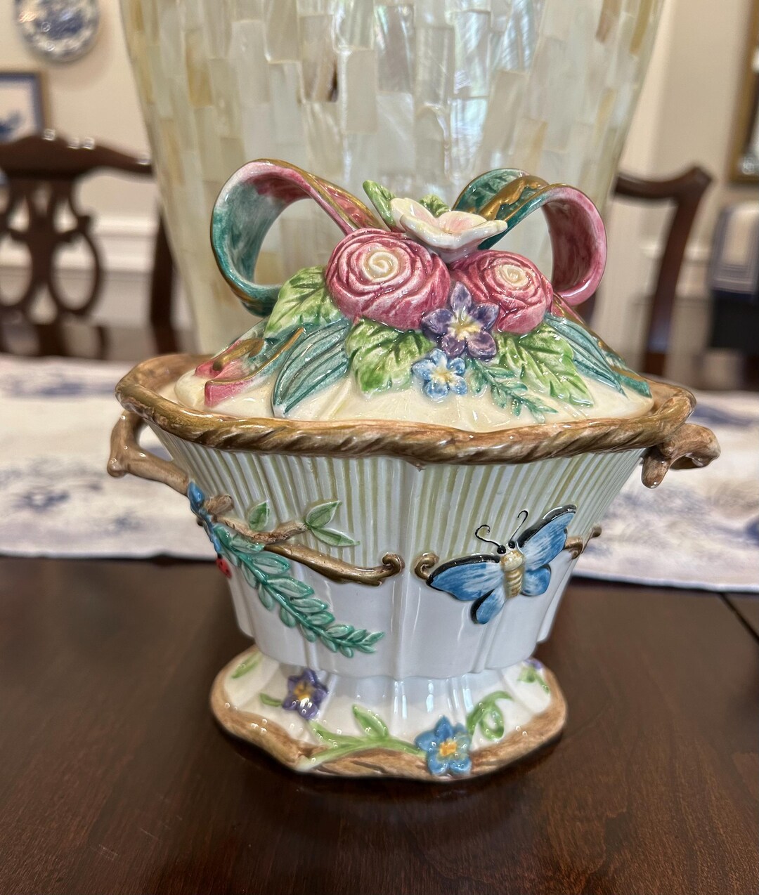 Gorgeous Vintage Fitz Floyd Candy Dish Woodland Spring Roses, Ribbon ...