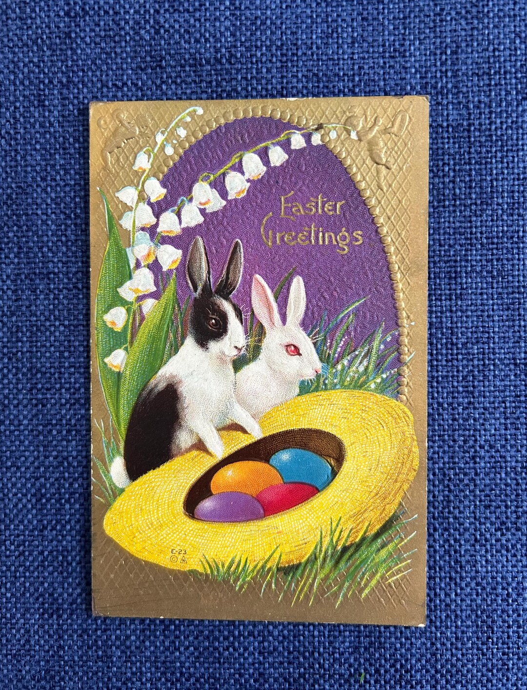 Antique Vintage Gold Gilded Embossed Unposted Postcard Gold Cameo Bunny ...