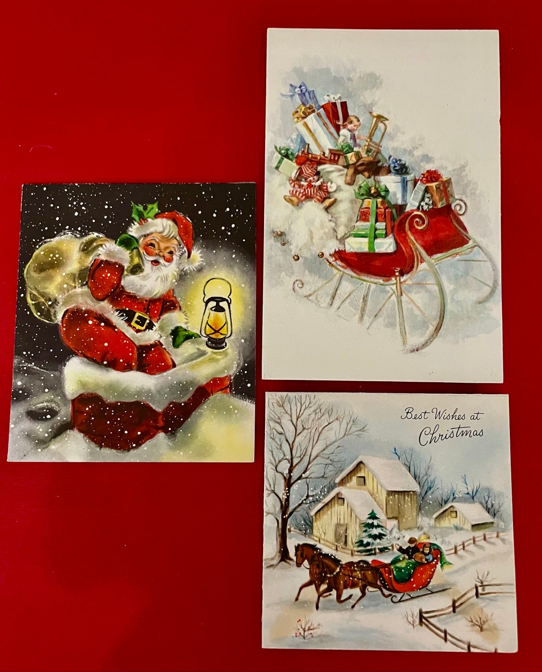 Set of 3 1950s Hallmark Vintage Christmas Cards Snowman Santa W ...