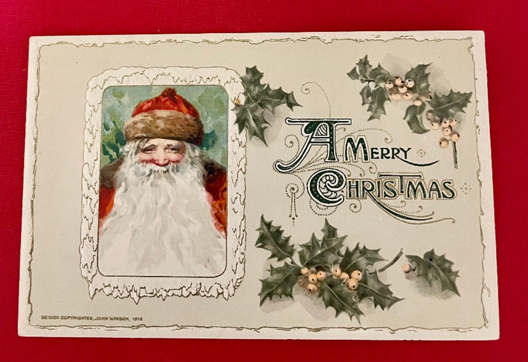 Vintage 1912 John Winsch Christmas Antique Unsent Postcard W/ Portrait of Santa With Holly - Etsy