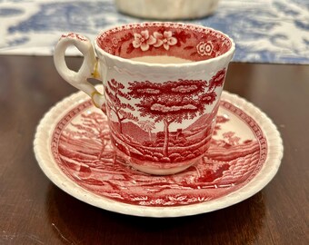 Vintage Rectangle Scalloped 8.25 Plate Cranberry Red Spode Copeland Spode's Tower England Old ...