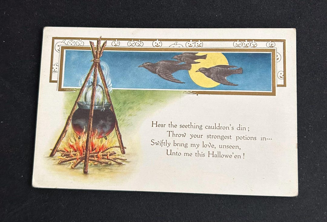 Vintage WHITNEY Made Halloween Antique Embossed Postcard Burning ...