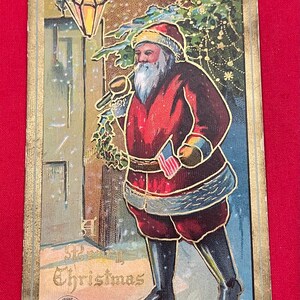 Vintage RB Co Boston Christmas Antique Embossed Postcard W/ Patriotic Santa With Flag Gilt ...
