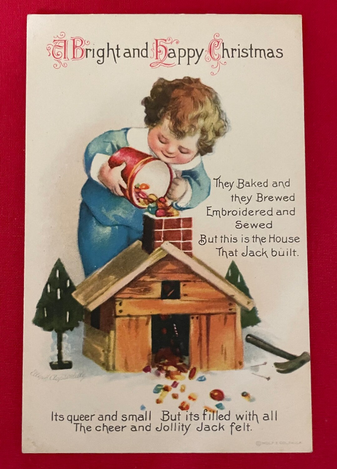 RARE Vintage Signed Clapsaddle Christmas Antique Postcard W/ Little Boy ...