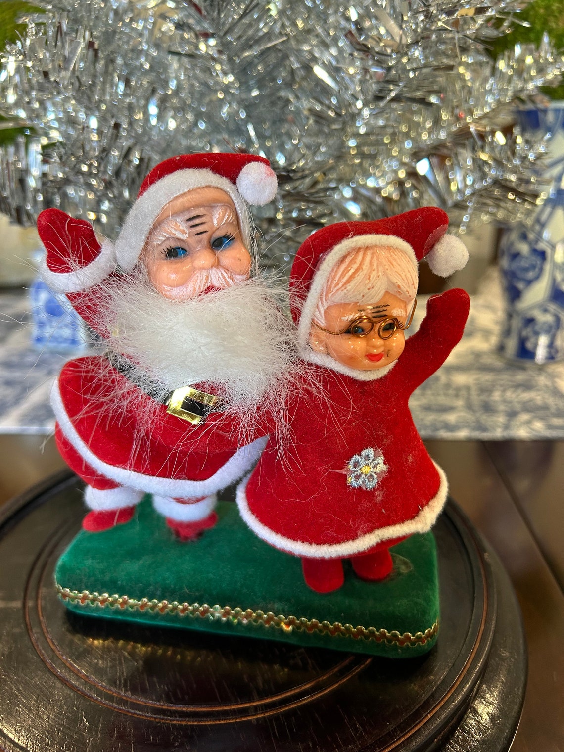 Vintage Mid Century Felt Flocked Santa and Mrs Claus Flocked Blow Molds ...