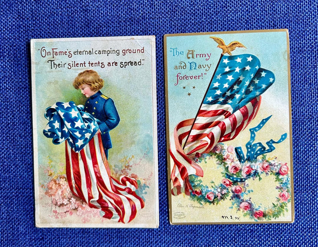 Two Antique Vintage Clapsaddle Postcards Little Boy Holding Flag ...