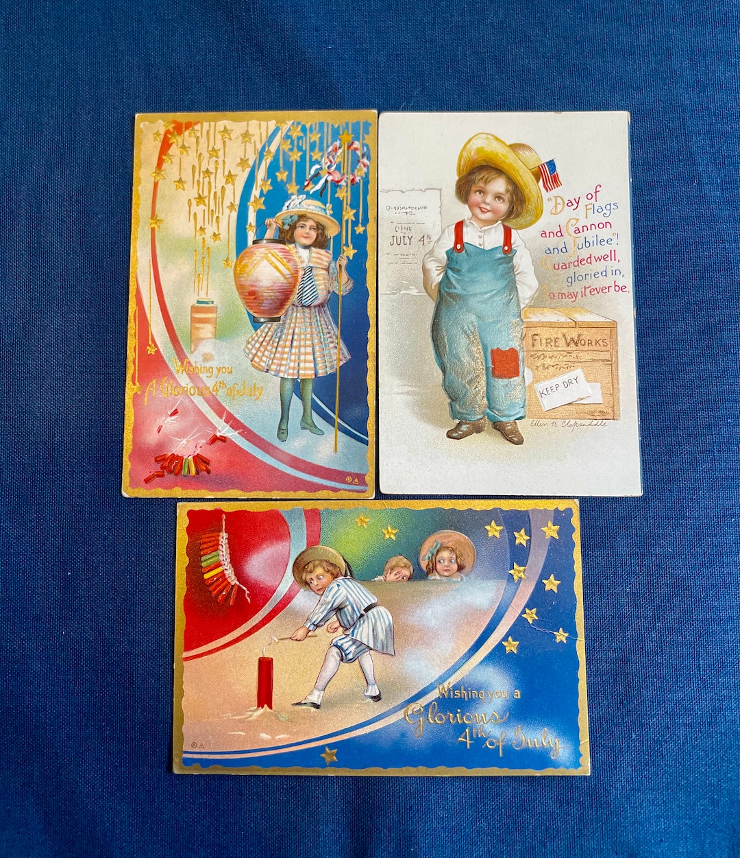1900s Three Embossed Unposted Antique Vintage Postcards Including ...