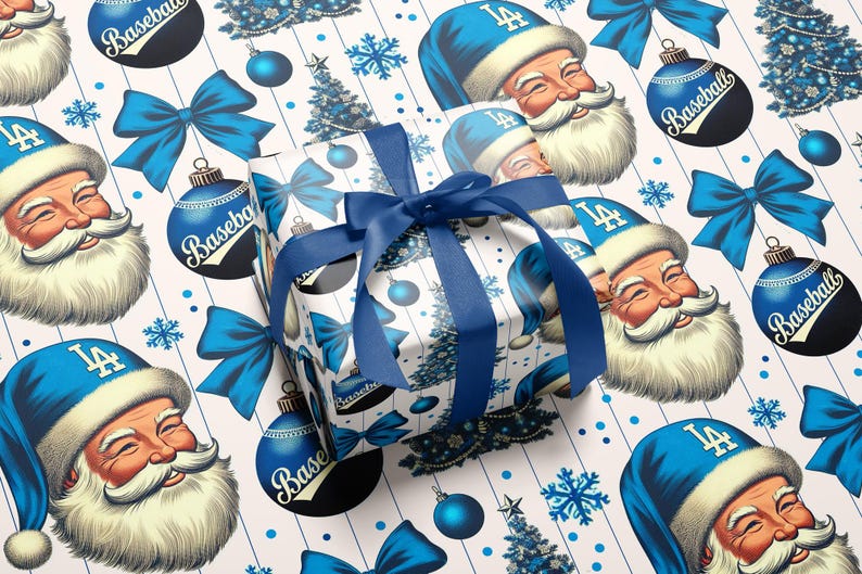 Original Dodger Blue Christmas Wrapping Paper, LA Dodgers, Baseball ...