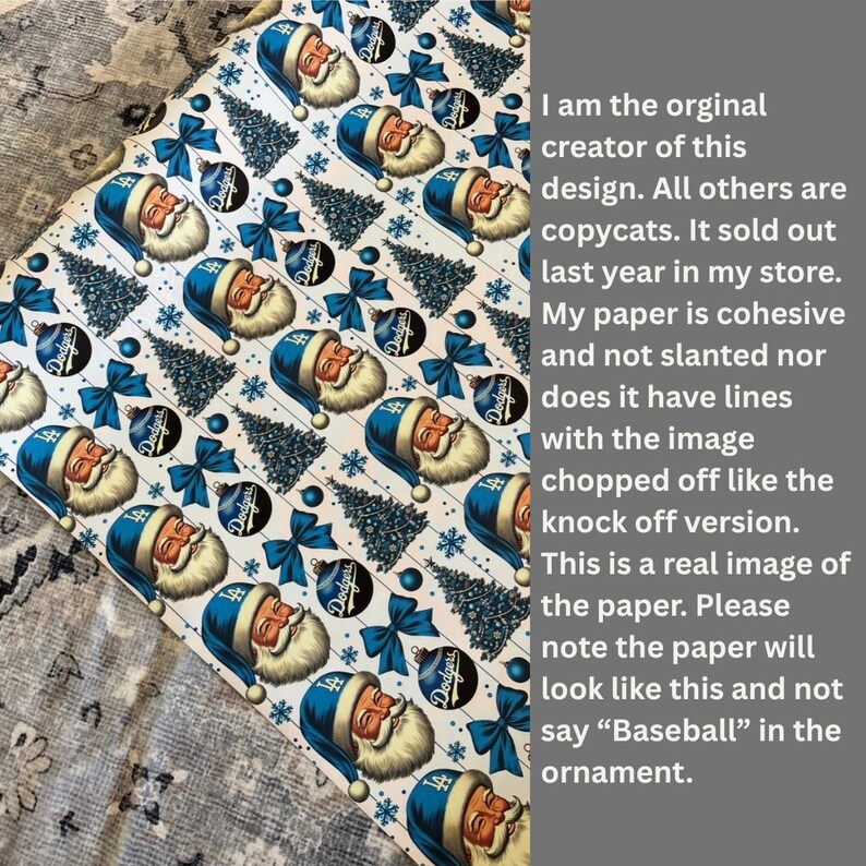 Original Dodger Blue Christmas Wrapping Paper, LA Dodgers, Baseball ...