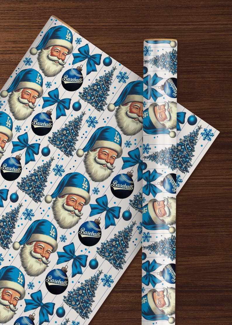 Original Dodger Blue Christmas Wrapping Paper, LA Dodgers, Baseball ...