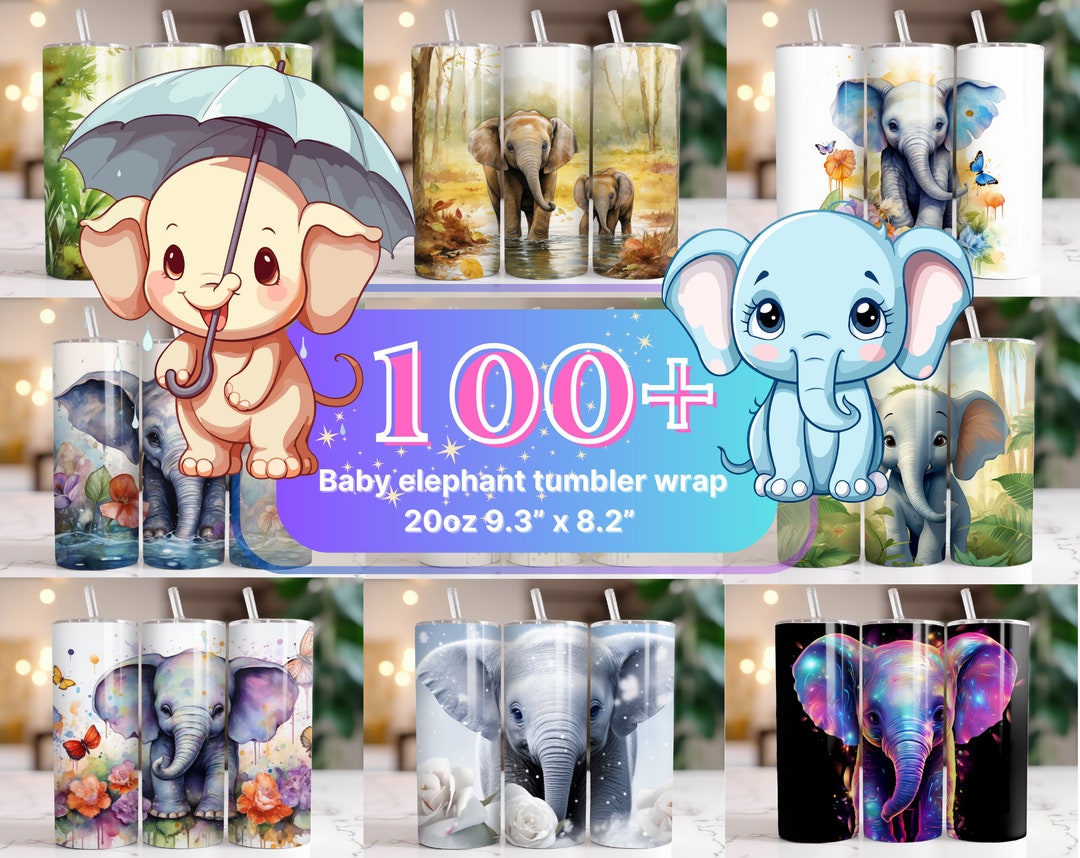 100 Elephant Tumbler Wrap, 20oz Bundle, Baby Elephant Sublimation ...
