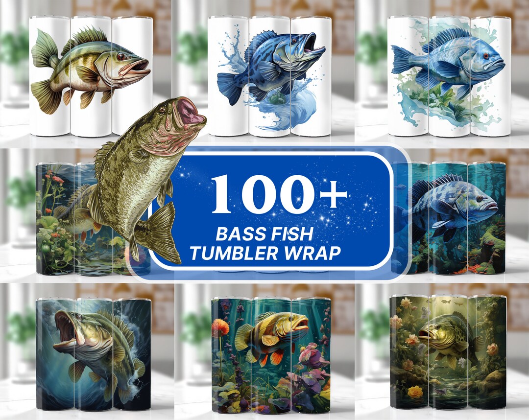 125 BASS Fish Tumbler Wrap, Fishing PNG Image Sublimation Image Skinny ...
