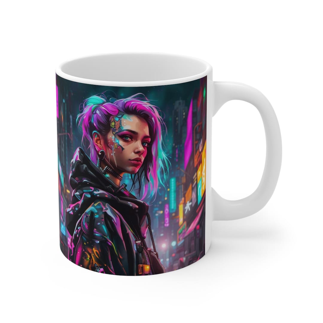 Cyberpunk 2077 Inspired / Anime Girl Mug / Neon Lights Two-tone Coffee ...