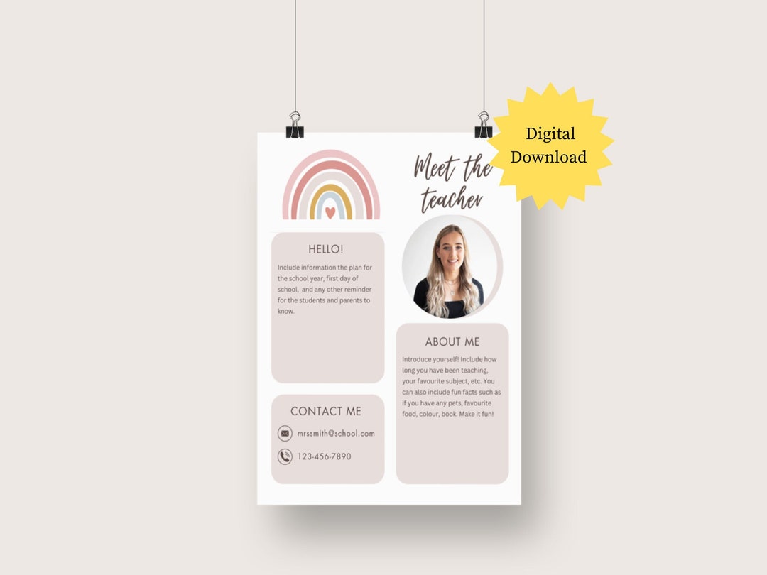 Plantilla Conozca a la Maestra, Decoración del Aula Arco Iris, Hoja de ...