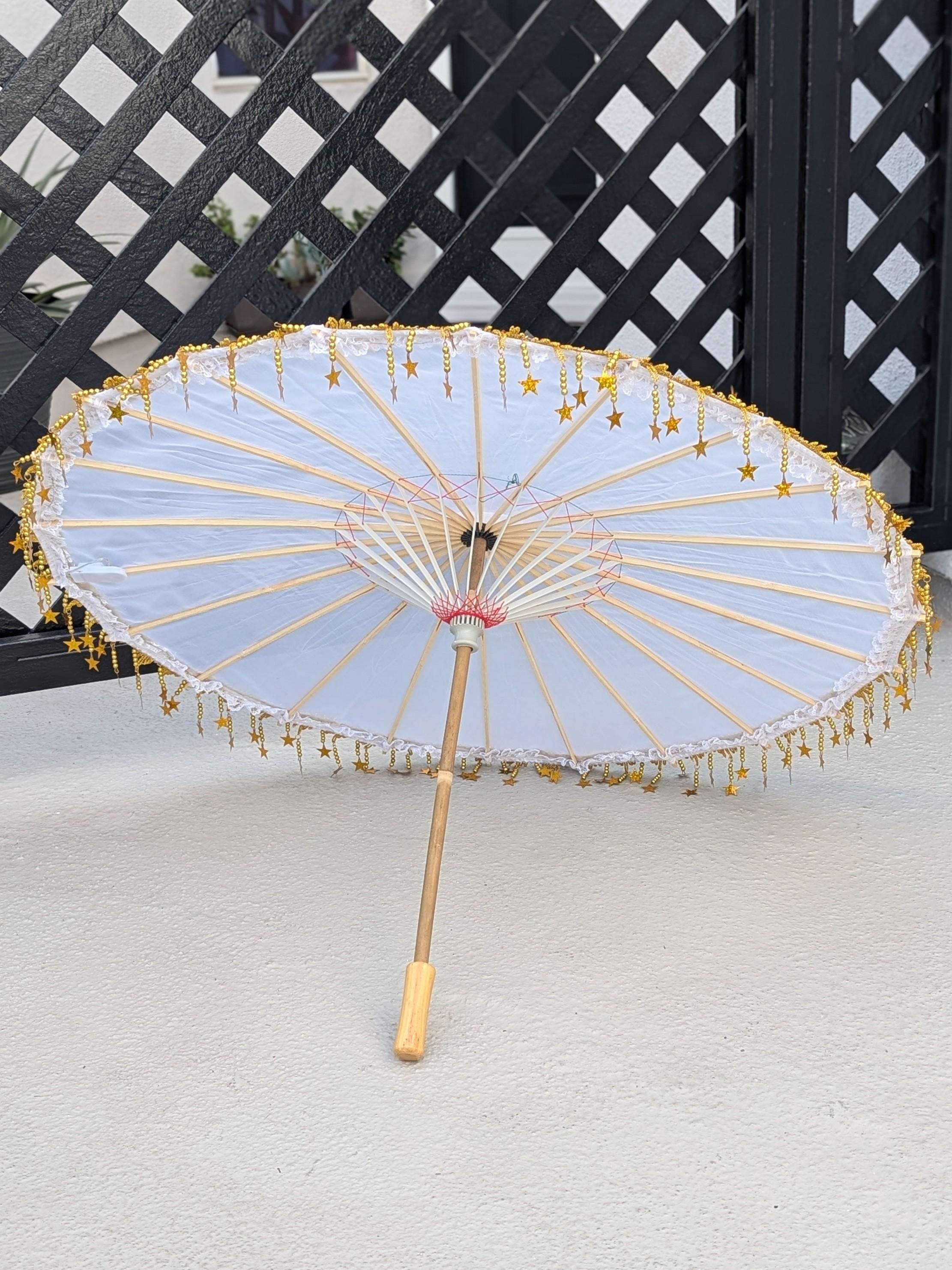 Parasol With LED Lights White With Gold Trim - Etsy
