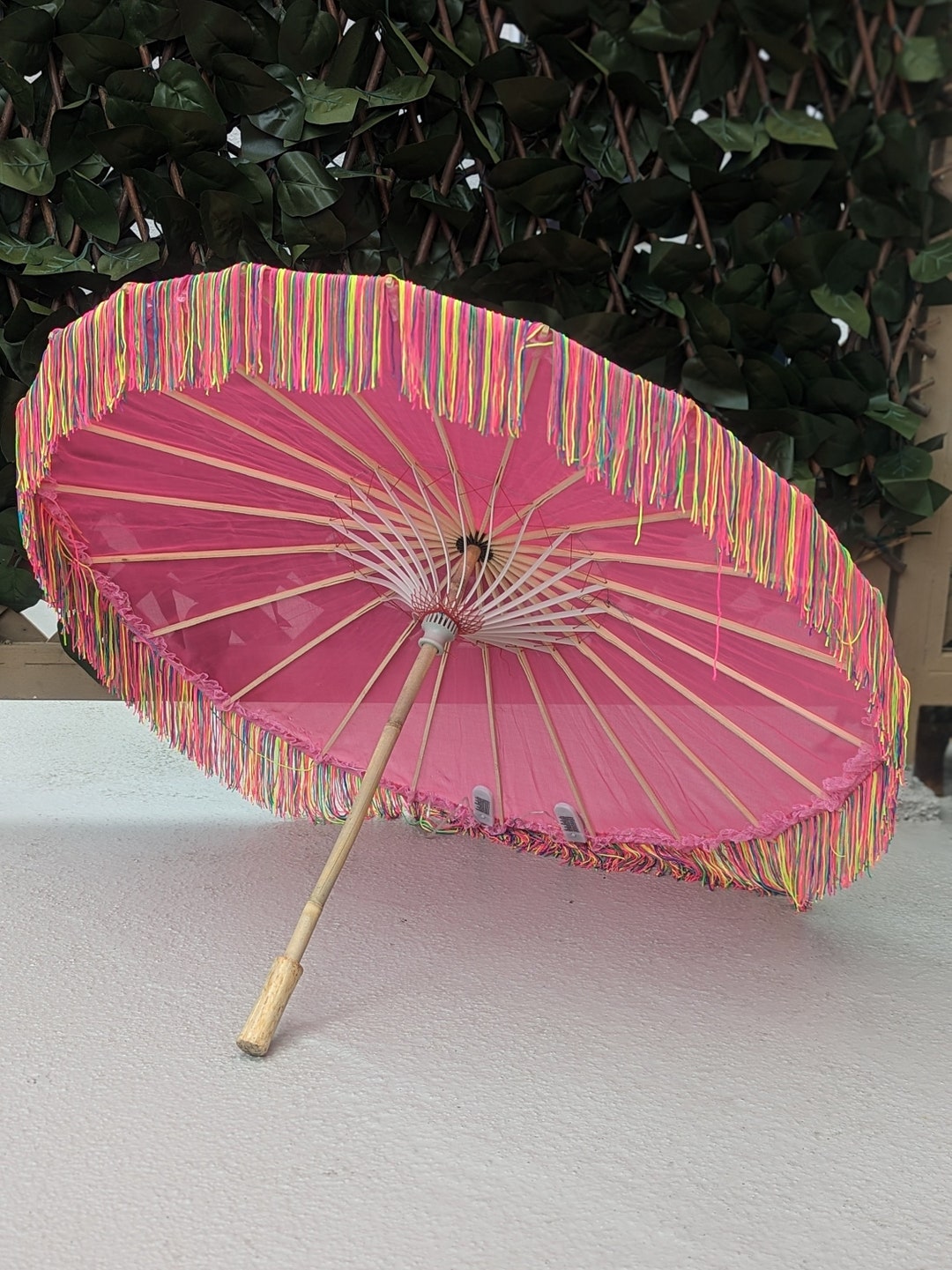 Parasol With LED Lights Hot Pink With Neon Rainbow Fringe Trim - Etsy