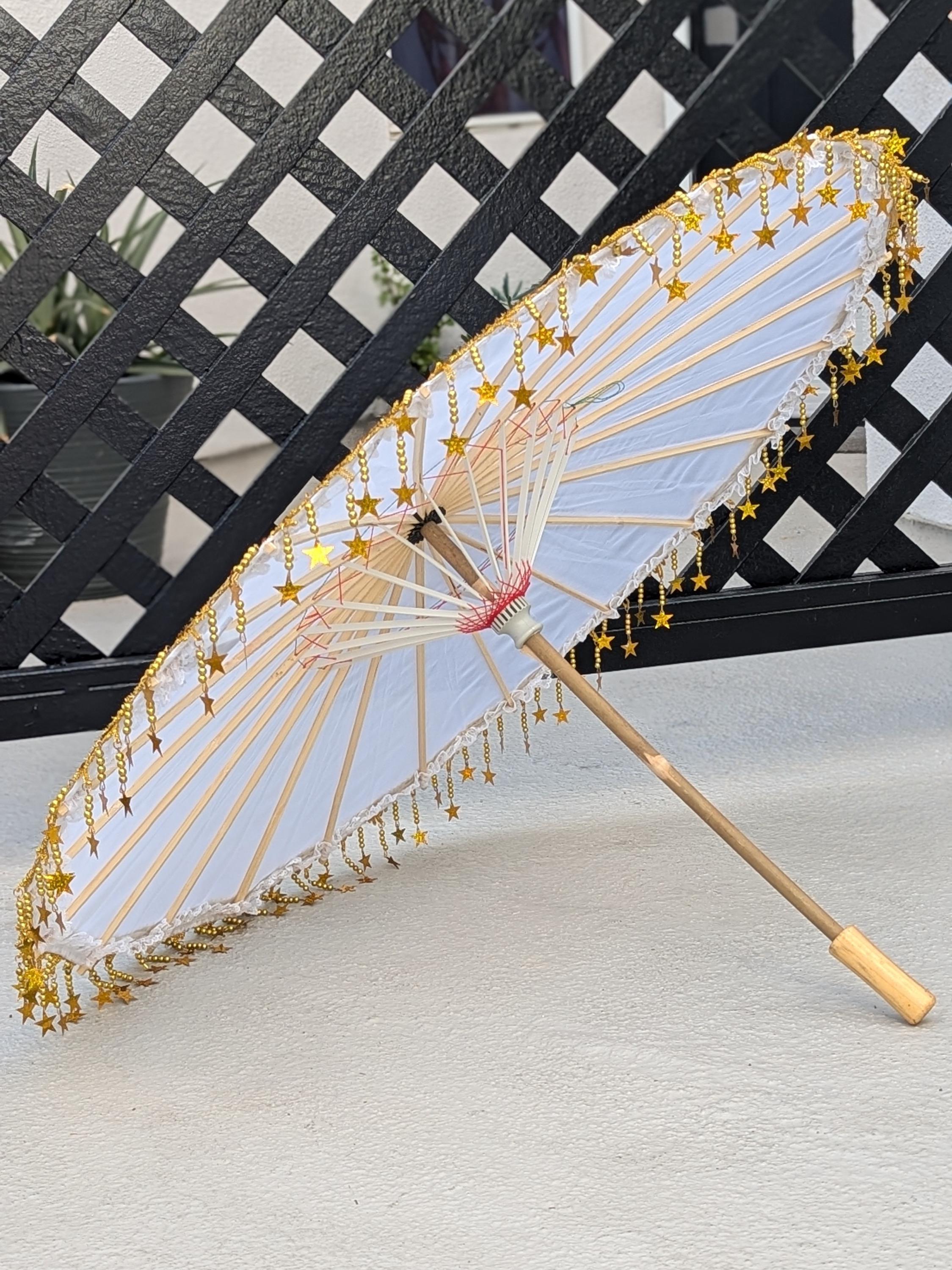 Parasol With LED Lights White With Gold Trim - Etsy