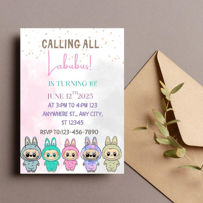 Labubu Birthday Party Invitation, Editable Canva Template (digital ...