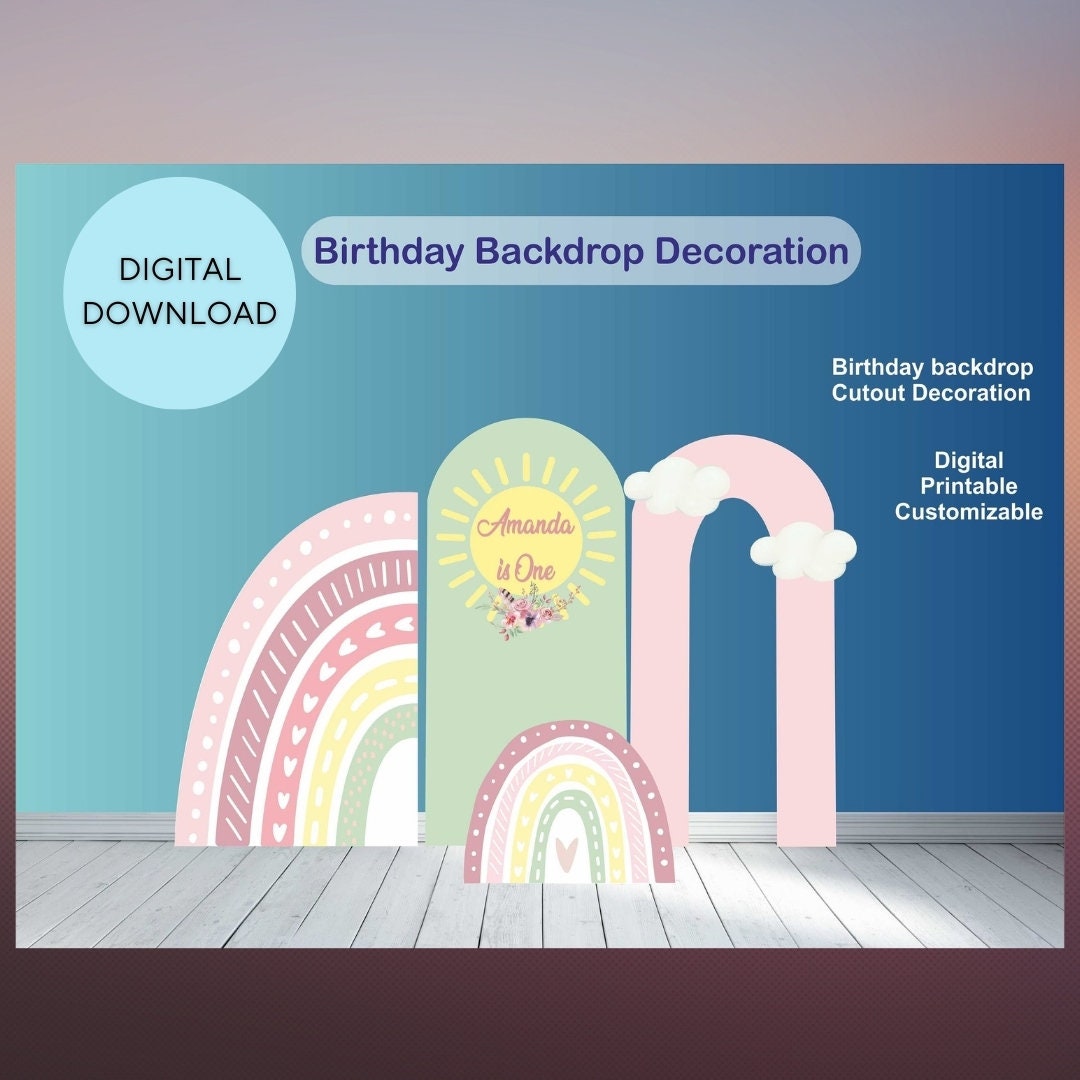 Printable Boho Rainbow Inspired Birthday Backdrop - Etsy