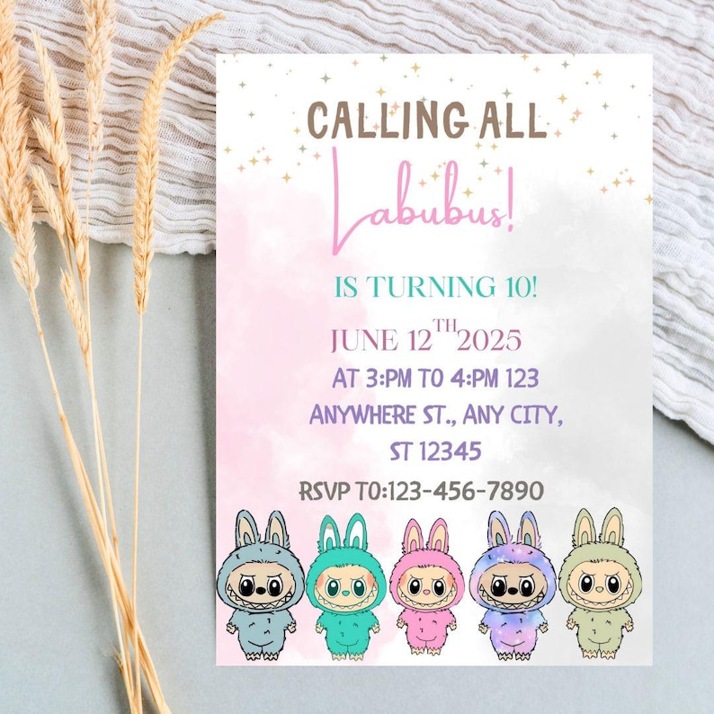 Labubu Birthday Party Invitation, Editable Canva Template (digital ...