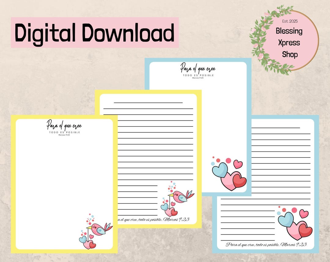 Printable Stationery Set US Letter Size PDF, Instant Download ...