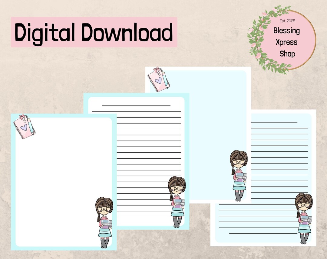 Printable Stationery Set US Letter Size PDF, Instant Download ...