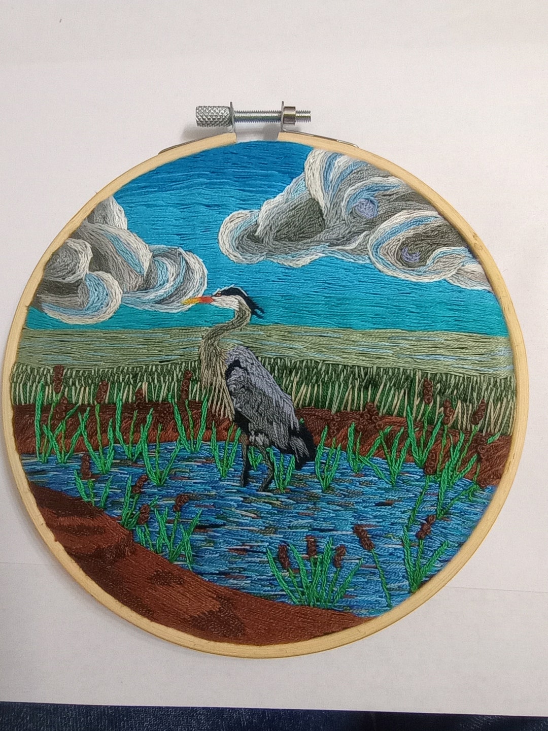 Heron Before the Storm Embroidery - Etsy