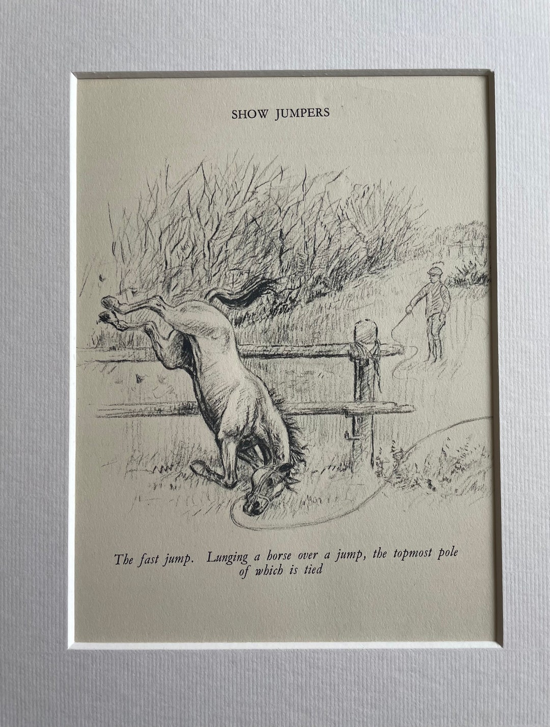 Large Print of Horse, Show Jumping Print, Vintage Print of a Sketch in ...
