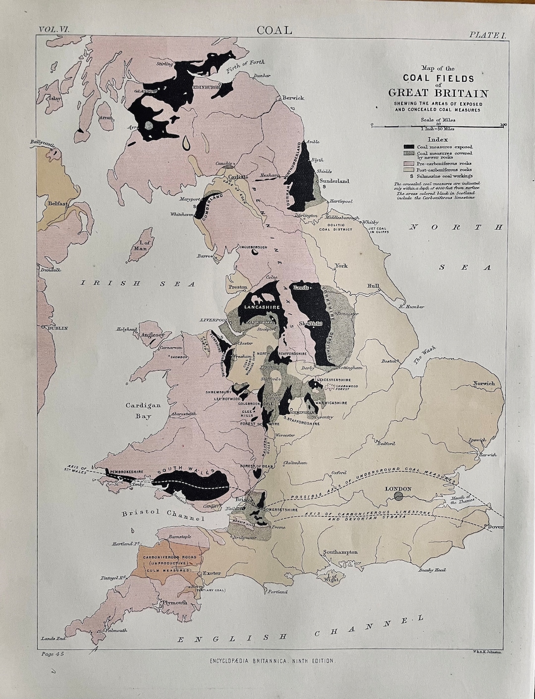 Coalfields of Great Britain, Map Original Antique Print, Vintage, Black ...