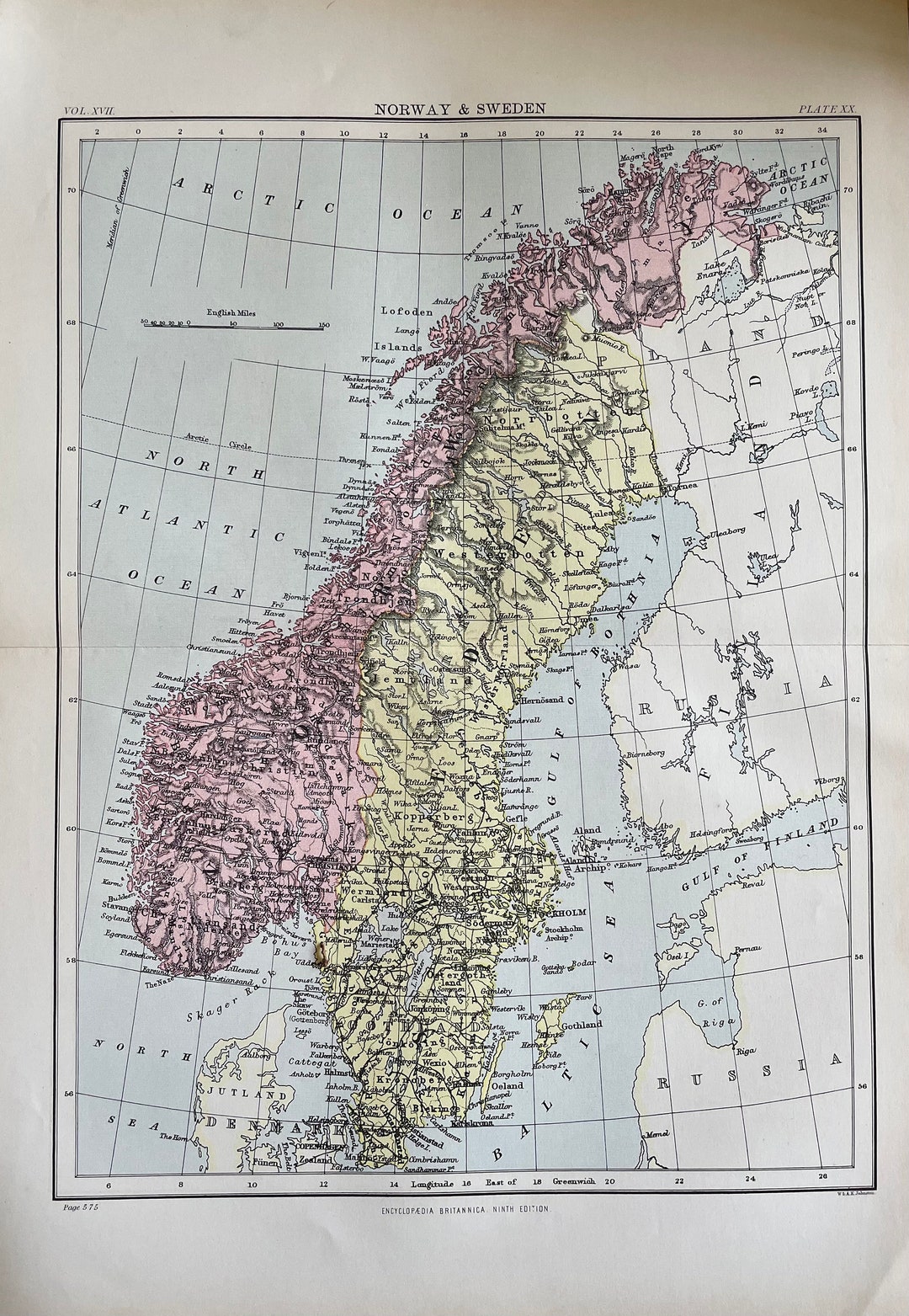 Norway & Sweden, Large Original Antique 1870's Map, Vintage Wall Map, Home Decor, Print ...