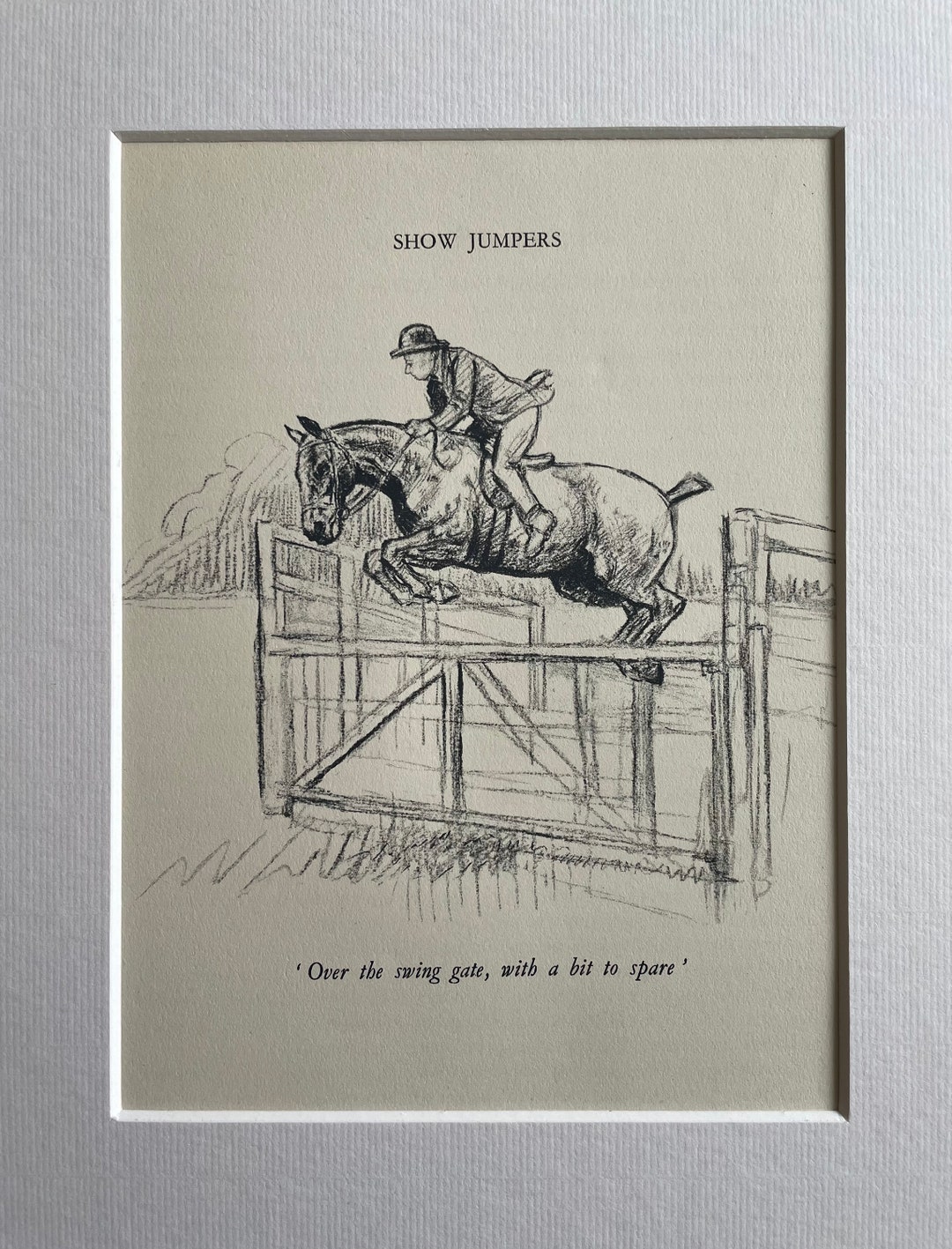 Large Print of Horse, Show Jumping Print, Vintage Print of a Sketch in ...