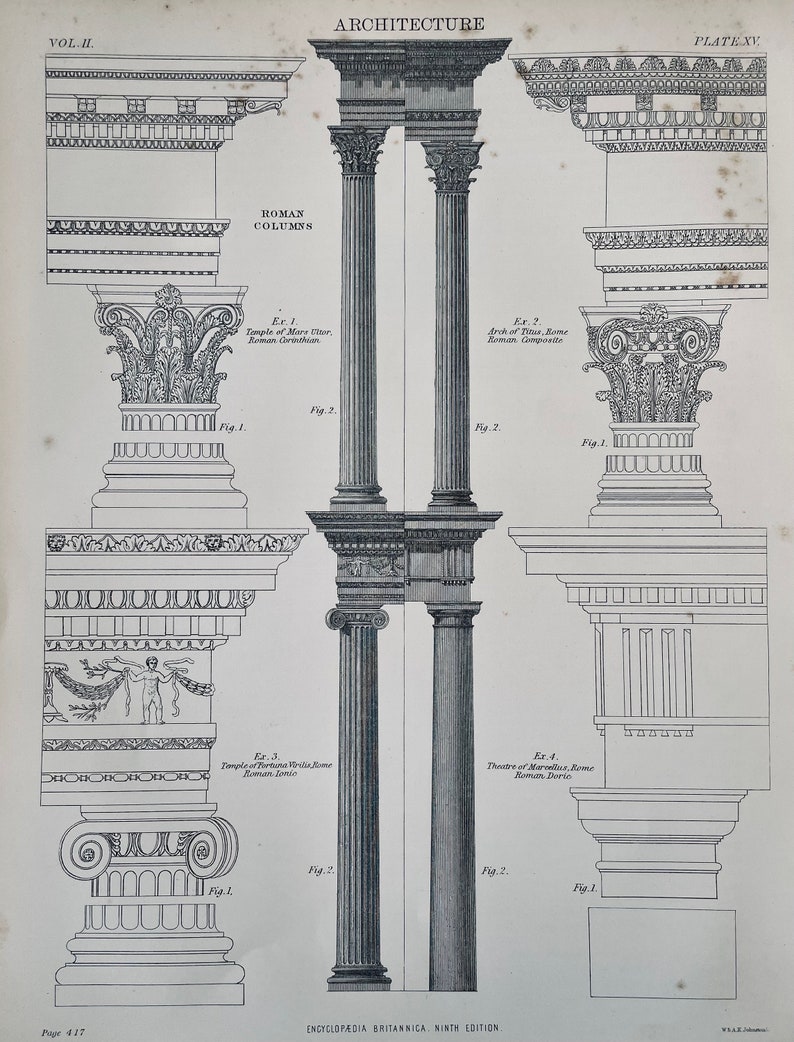 Roman Columns, Architecture Print, Antique, Vintage, Black and White ...