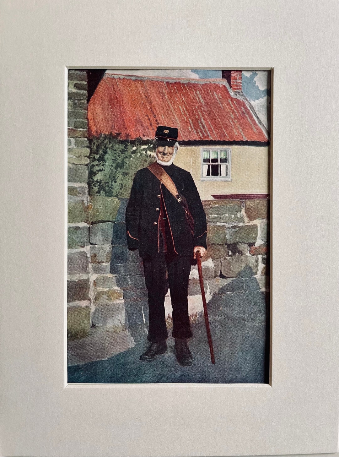 Postman, Original Antique Colour Print, Vintage, Yorkshire, 1908 ...