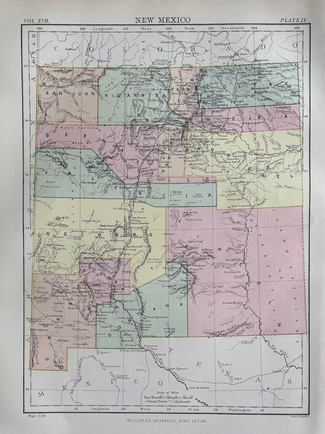 New Mexico, Original Antique 1870's Map, Vintage Wall Map, Home Decor ...