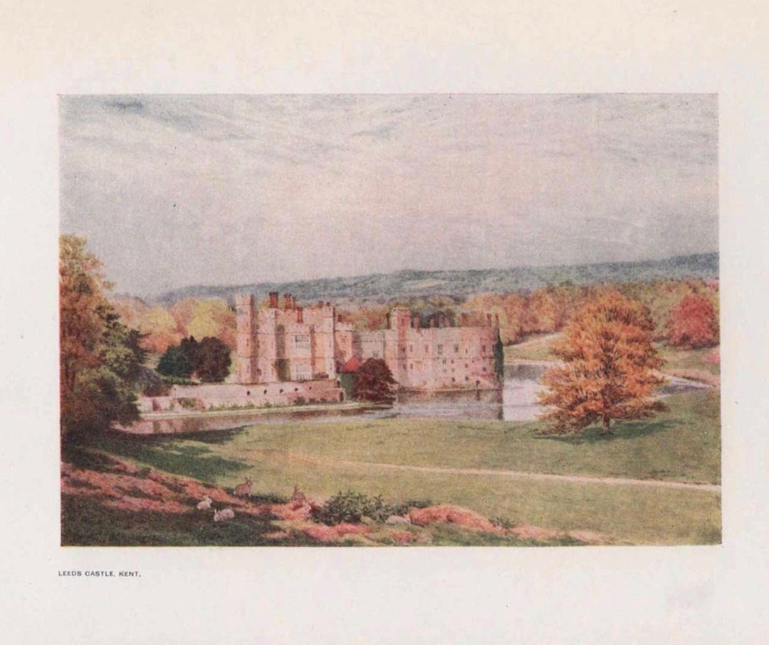 Leeds Castle, Kent, Original Antique Colour Book Print, Vintage ...