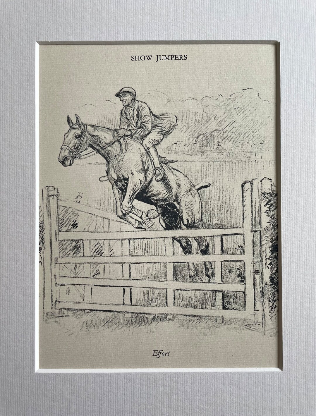 Large Print of Horse, Show Jumping Print, Vintage Print of a Sketch in ...