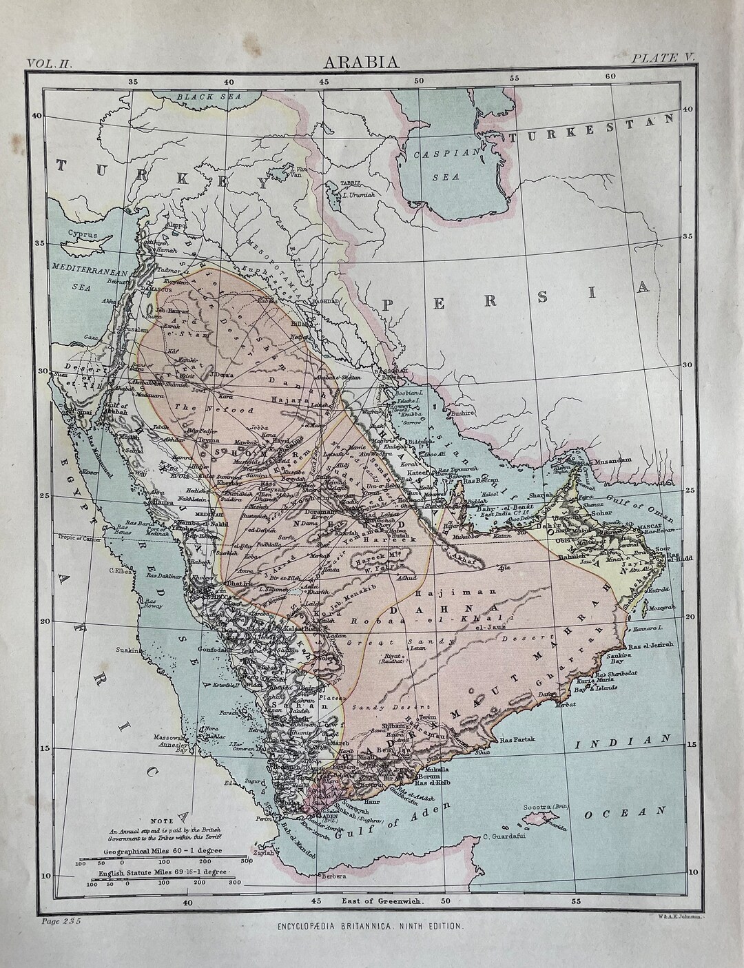 Arabia, Original Antique 1870's Map, Vintage Wall Map, Home Decor ...