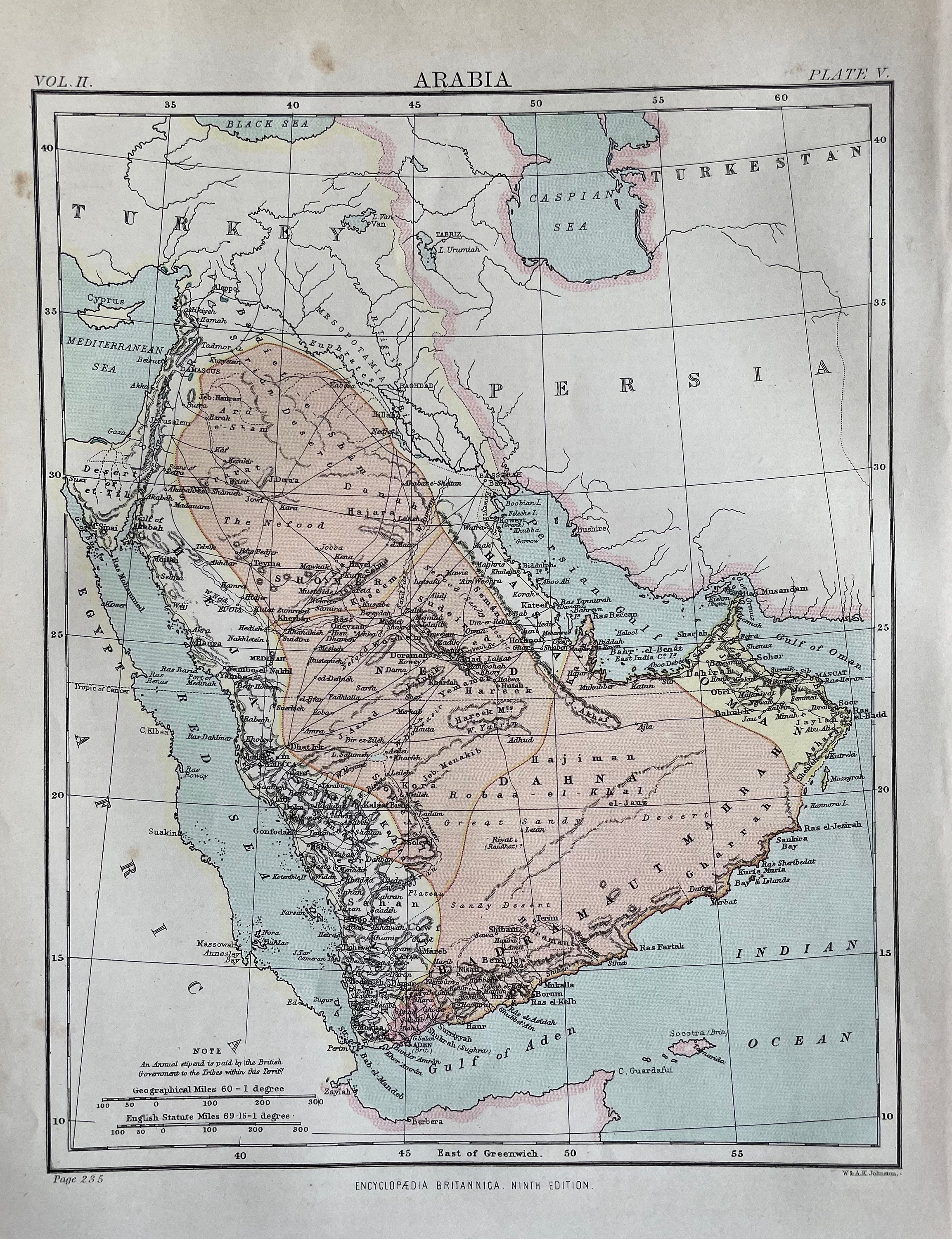 Arabia, Original Antique 1870's Map, Vintage Wall Map, Home Decor ...