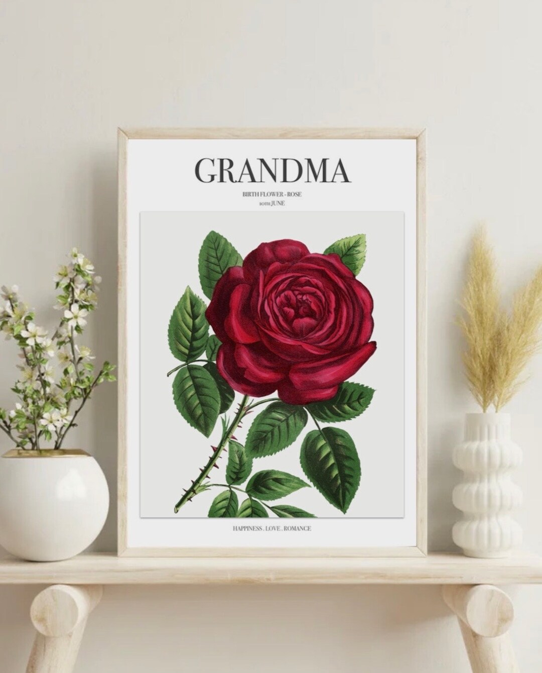 June Personalised Birthday Flower Poster, June Print, Rose, Vintage ...